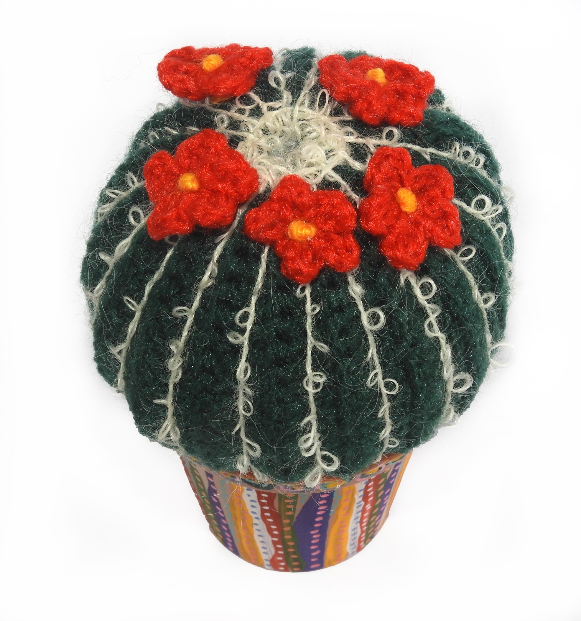 Crochet Barrel Cactus with red flowers - Renate Kirkpatrick's Freeform ...