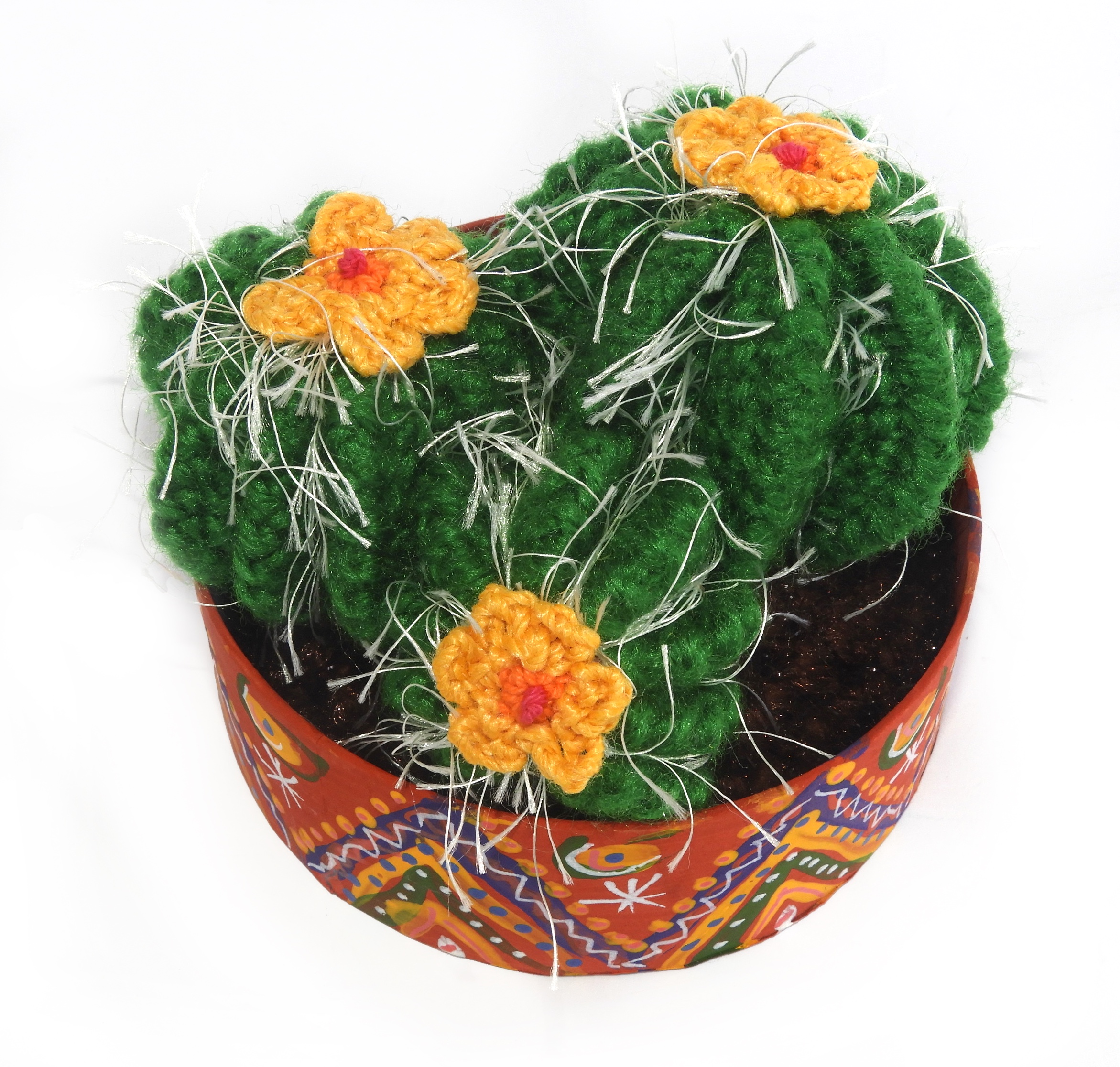 Crochet Lobed Barrel Cactus with yellow flowers - Renate Kirkpatrick's ...